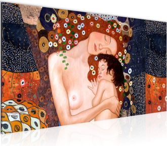 Runa Art Wandbild Gustav Klimt Mutter und Kind 1 Teilig 100 x 40 cm Modern Bild auf Vlies Leinwand Frau Wohnzimmer Braun 700212a