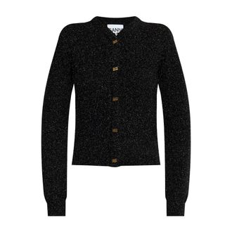Ganni Femme, Pulls, Noir, Taille: 38 FR Cardigan Doubleface Noir Pailleté