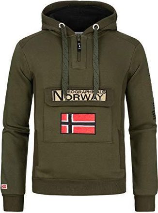 Geographical Norway Gymclass Men - Sweat Homme Capuche Poche Kangourou - Vêtement Sweatshirt Hoody Chaud Manches Longues - Pull Hommes Printemps Ete Automne Hiver (Kaki X