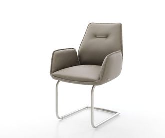 DELIFE Freischwinger Zoa-Flex Echt-Leder Schlamm Freischwinger rund Edelstahl Taschenfederkern, Esszimmerst&uuml;hle
