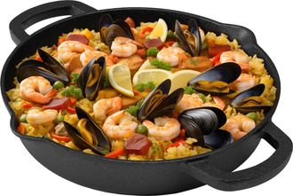 Navaris Gusseisenpfanne - &Oslash;25cm Eingebrannte Pfanne Gusseisen Induktion - Cast Iron Pan - Gusspfanne - Grillpfanne Gusseisen - Steakpfanne mit Zwei Griffe und