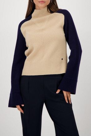 Monari Strickpullover Pullover Colorblock Regular fit mit Rundhalsausschnitt mit Stehkragen