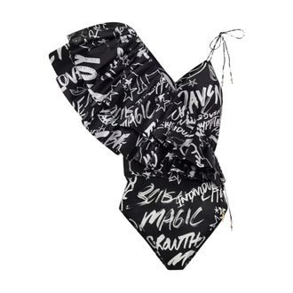 Camilla Body mit Scribble-Muster und R&uuml;schen - - Tops - Damen - Schwarzk - XS
