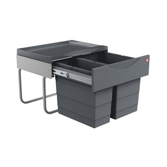 Hailo Abfallsammler 3644901 | 2fach Raumspar Tandem Abfalltrennsystem | 18 + 12L Inneneimer im Teleskop-Vollauszug | ab 50 cm breiten Unterschrank mit Dreht