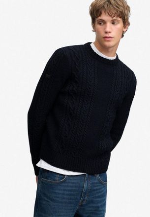 Superdry Rundhalspullover JACOB CABLE JUMPER Materialmix, regular fit