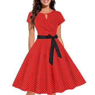 Generic Robe Femme Vintage Ann&eacute;es 50s 60s Mariage Robes Chic Rockabilly Pin Up Polka Dot A-Line Swing Robe De Soir&eacute;e Chic Et Elegant Sleeveless Au Genou Midi 