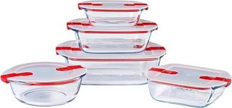 Pyrex Cook & Heat - Lot de 5 Boites - Tailles et Formes Différentes - Verre Borosilicate - Couvercle Hérmétique spécial Micro-Onde - Made in France