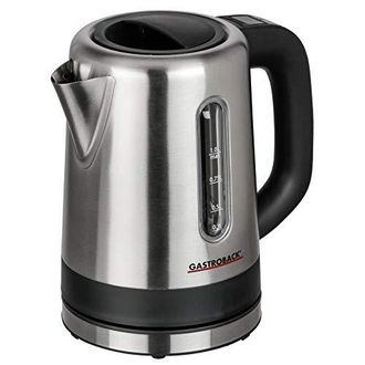 Gastroback 42435 Design Wasserkocher Mini, 1 Liter Edelstahl-Behälter mit Füllstandsanzeige, beleuchtetes Bedienfeld, Warmhaltefunktion, 2.200 Watt, Schwarz