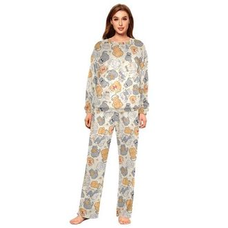 Alaza Ensemble de pyjama en polaire pour femme, motif éléphant mignon, vêtements de détente deux pièces, vêtements de nuit, pyjama thermique, super doux, ta