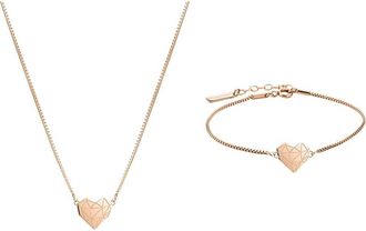 Liebeskind Damen Halskette aus Edelstahl & Damen Armband Herz Edelstahl Silber 20 cm (roségold)
