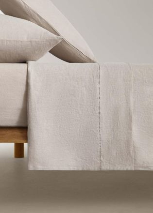 Mango Drap plat enfant lin lav&eacute; lit 90 cm marron moyen - Home - Lit 90 cm - MANGO HOME