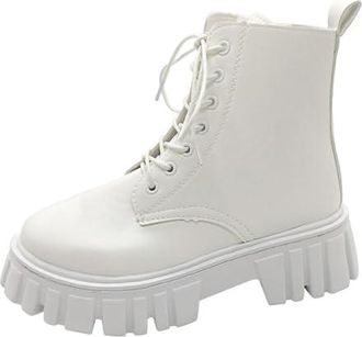 Generic Bottines Femme à Plateforme en Cuir Elegant Bottes Courtes Bout Rond Lacets Fermeture Éclair Semelle Épaisse Antidérapante Boots Chaussures Femme Légè