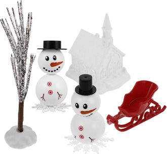 Cabilock DIY Schneemann Bastelset für Weihnachten Miniatur Schneemann Figuren mit Haus Schlitten Baum Kinderfreundliches Winterdekor für Festliche Tischdekorat