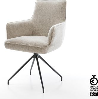 DELIFE Esszimmerstuhl Heira-Flex mit Armlehnen Webstoff Soft Beige Kreuzgestell konisch Schwarz Taschenfederkern, Esszimmerst&uuml;hle