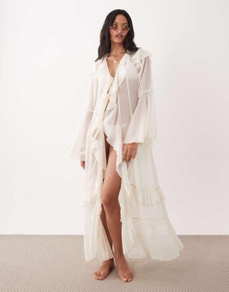 Miss Selfridge V&ecirc;tement de plage long - Cr&egrave;me-Blanc