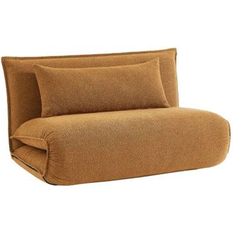 Sweeek 2-Sitzer Schlafsofa mit Bezug aus strukturiertem Boucl&eacute;, Strukturiertes Boucl&eacute;, Senfgelb