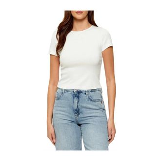 Patrizia Pepe Femme, Tops, Blanc, Taille: 36 FR T-Shirt c&ocirc;tel&eacute; avec logo brod&eacute;
