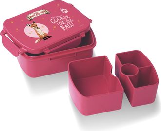 Awave Die Schule der Magischen Tiere Brotdose Kinder mit F&auml;chern rPET Beerenrot Rabbat Snackbox 1 L mit Deckel und 4 F&auml;cher Unterteilung