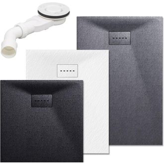 Sonni Duschwanne Duschtasse Dusche Flach smc inkl.Ablaufgarnitur,Antirutsch,Schneidbaren Design Grau 80 x 80 cm - Sonni