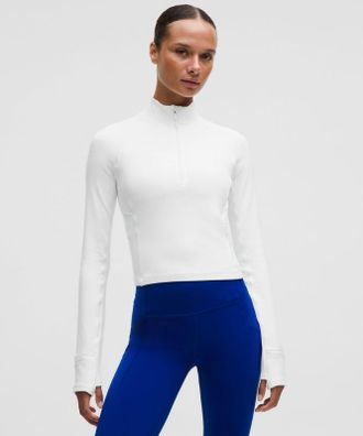 lululemon Its Rulu Geripptes Crop-Oberteil mit halblangem Rei&szlig;verschluss f&uuml;r Frauen - Gr&ouml;&szlig;e XL in White