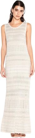 Akep Femme, Robes, Beige, Taille: 42 FR Robe Longue Ray&eacute;e Sans Manches