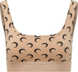 Marine Serre Femme, Sport, Beige, Taille: 38 FR Moon Printed Jersey Sports Bra