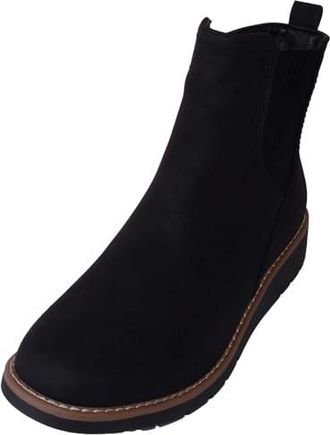 Absolute Footwear Bottines compensées à gousset en daim synthétique pour femme, PU Noir, 37 EU