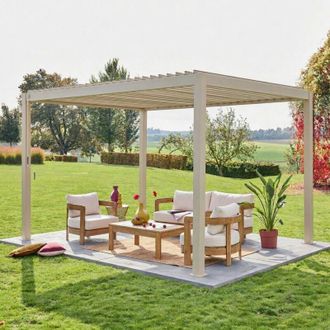 Sweeek Pergola Bioclimatique beige - Triomphe - 3x4m. aluminium. &agrave; lames orientables