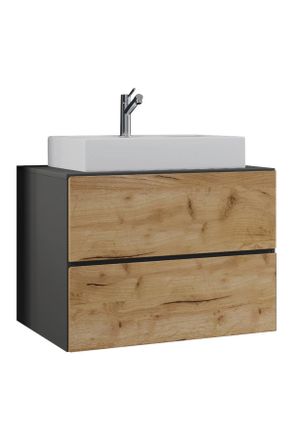MID.YOU Mid.you Waschtischkombi VCM Lendas, Anthrazit, Holzwerkstoff, 2-teilig, 2 Schubladen, 80 cm, hängend, Badezimmer, Waschbecken & Armaturen