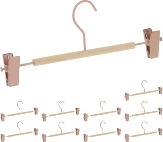Relaxdays Hosenb&uuml;gel 10er Set, je 2 Klammern, Clipkleiderb&uuml;gel f&uuml;r Hosen & R&ouml;cke, HxBxT: 11,5 x 30,5 x 3cm, rosa/Natur