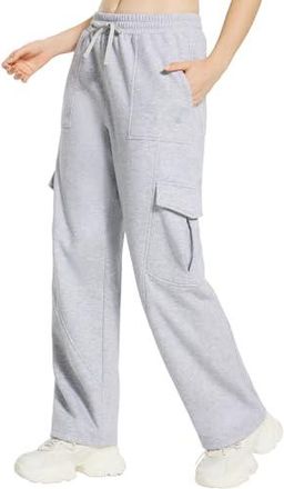 Baleaf Pantalon cargo pour femme, pantalon de surv&ecirc;tement doubl&eacute; en polaire avec poches, pantalon droit taille haute pour la marche en plein air, gris, M