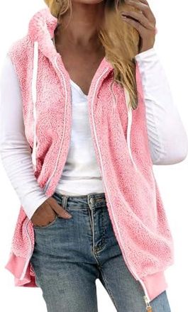 Generic Veste pelucheuse en polaire pour femme 2025 - Couleur unie - Mode décontractée - Fermeture éclair - Manteau en peluche sans manches - Cadeau de Noël, 