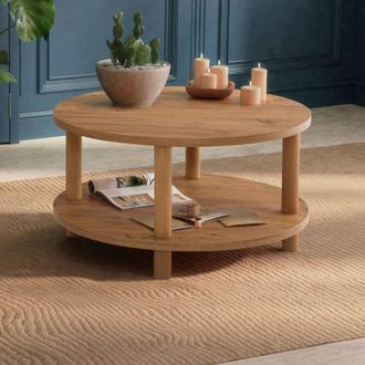 M&S Collection Table basse double plateaux ronde 70x70x43,7 cm d&eacute;cor naturel