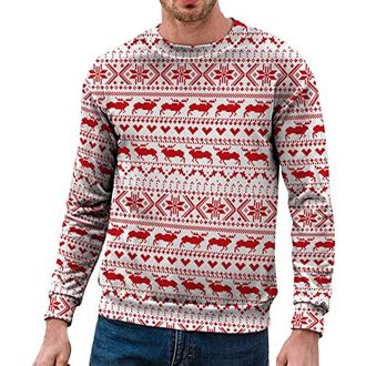 Generic Pull de Noël pour homme adulte Fair Isle imprimé renne de Noël 2025 col rond manches longues hiver automne pull tendance pour vacances, Blanc-1, XXL