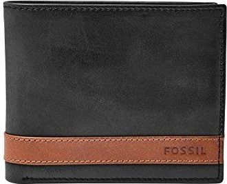 Fossil Portefeuille pour hommes Quinn, Portefeuille 100% cuir noir 11,4 cm L x 2,5 cm l x 9,5 cm H ML3653001