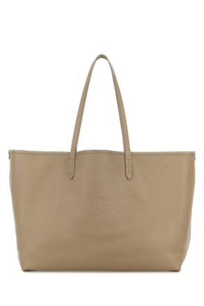 Burberry Embossed Logo Calf Tote Bag - Beige