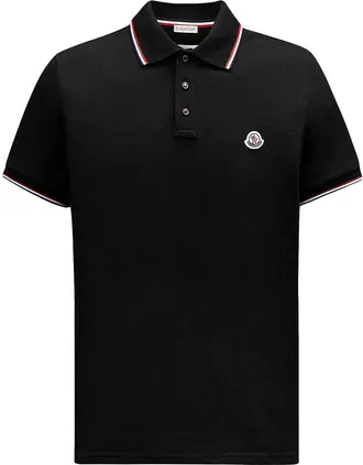 Moncler Moncler Tricolour-trimmed Cotton Piquet Polo Shirt, Men, Black, Size: 3xl