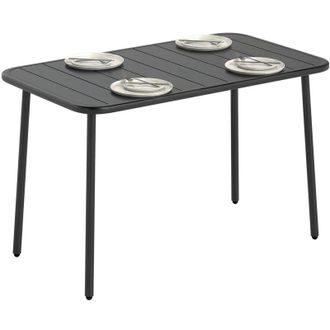 OUTSUNNY Table de jardin - Outsunny - rectangulaire 4 personnes - plateau &agrave; lattes - acier - 120x70cm - gris