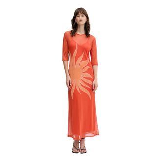 Never Fully Dressed Robe Longue en Maille Imprim&eacute; Soleil - Femme - Robes - Orange - Taille: 36 FR
