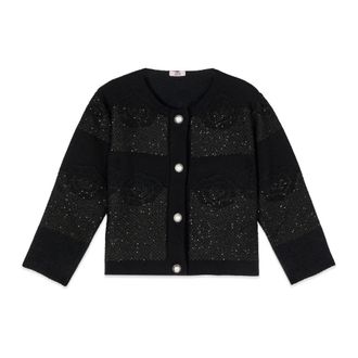 Oltre Kurze Jacke aus Strukturstrick - - Knitwear - Damen - Schwarzk - XS