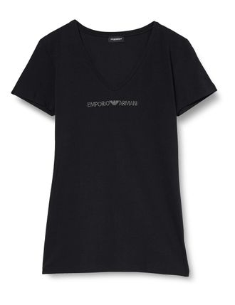 Emporio Armani Damen Womens Iconic Cotton V-neck T-Shirt, Schwarz, XS EU