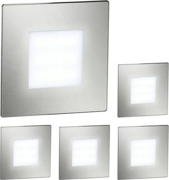 LEDs Com 5 pi&egrave;ces Lumi&egrave;re descalier LED/lampe murale encastr&eacute;e FEX pour lint&eacute;rieur et lext&eacute;rieur, carr&eacute;e, inox, 85 x 85mm, blanc froid