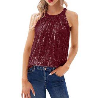 Generic Top &agrave; paillettes pour femmes &agrave; col am&eacute;ricain scintillant, gilet d&eacute;contract&eacute; sans dossier basique polyvalent haut paillet&eacute; &agrave; la mode d&eacute;bardeur &agrave; paille