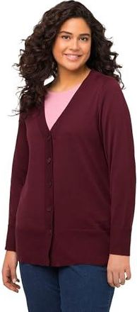 Ulla Popken Strickjacke, V-Ausschnitt, Knopfleiste, Feinstrick Sweat-Shirt, Baie foncée, 44-46 Femme