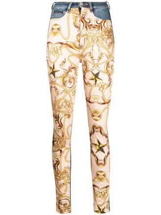 Philipp Plein Skinny-Jeans mit Barock-Print - Nude