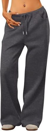 Generic Pantalon de sport pour femme - Pantalon de jogging long et ample - Taille basse - Jambes larges - Pantalon de loisirs - Couleur unie - Pantalon en tis