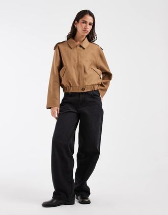 Asos veste bomber en faux daim &agrave; col en tan-Marron