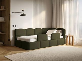 Selsey Jugendbett 90x200 cm Rechts Komfortables Polsterbett mit Bettkasten und HR30 Matratze Inklusive Abnehmbarem Rausfallschutz Gasdruckfedern für Stauraum