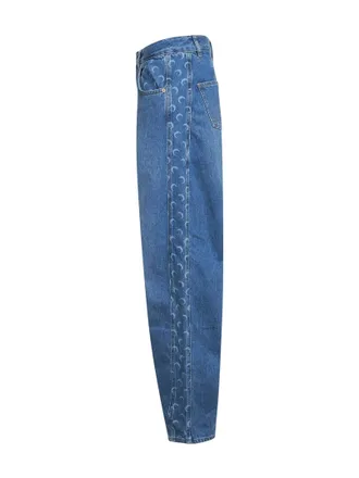 Marine Serre Womens Baggy Jeans Moon Laser Light Blue Cotton