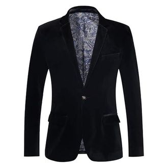 Generic Blazer en velours pour homme, coupe ajust&eacute;e, veste de smoking classique en velours &agrave; un bouton, Noir, XXL
